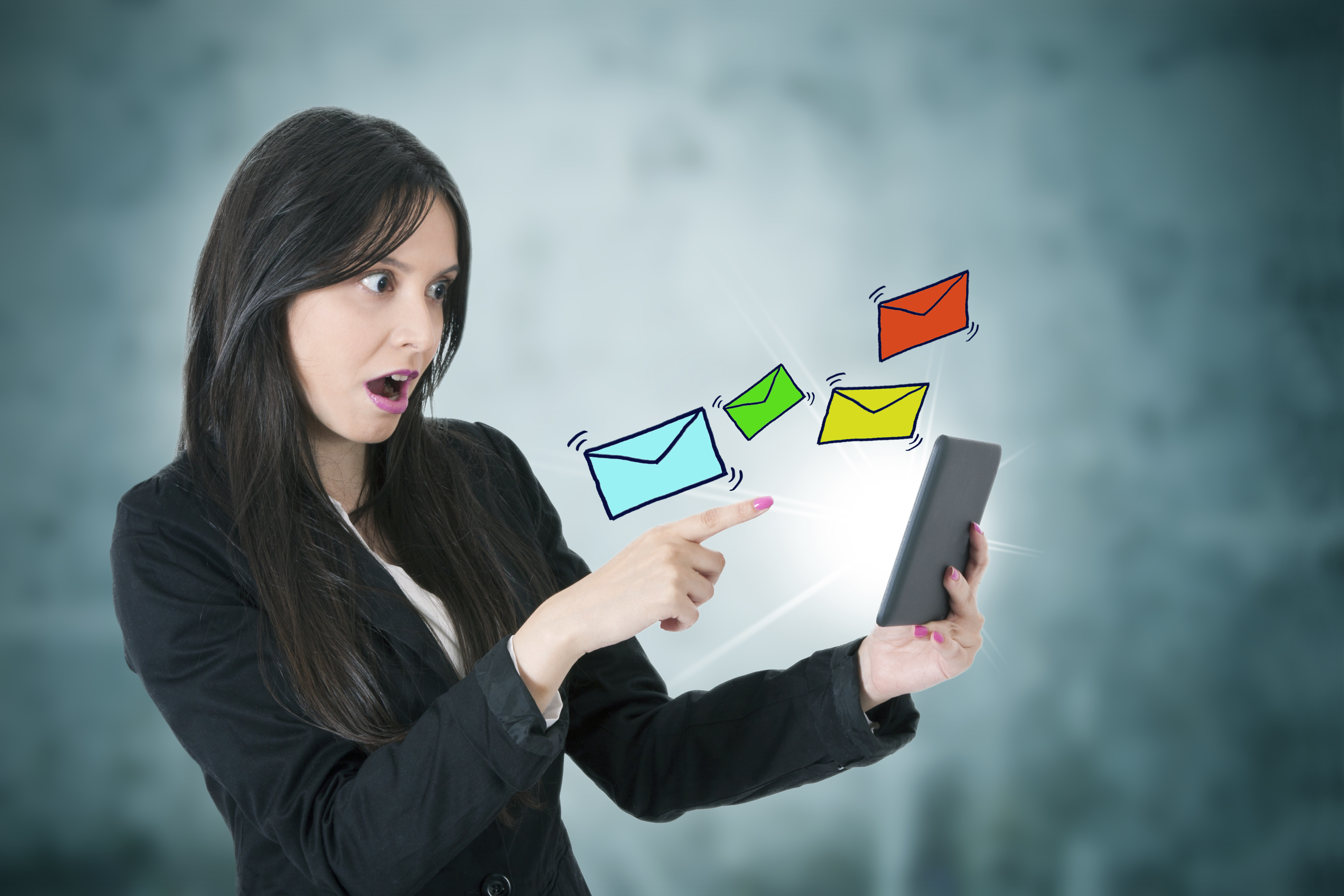 business woman with email and spam surprise | South Bay Elder Law
